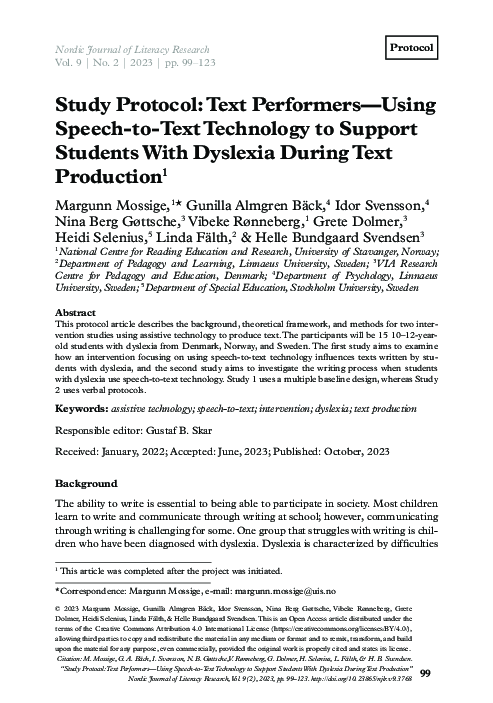 (PDF) Study Protocol: Text Performers—Using Speech-to-Text Technology ...