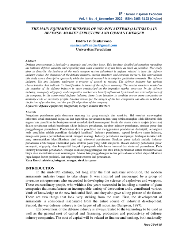 (PDF) The Main Equipment Business of Weapon Systems (Alutsista) in ...