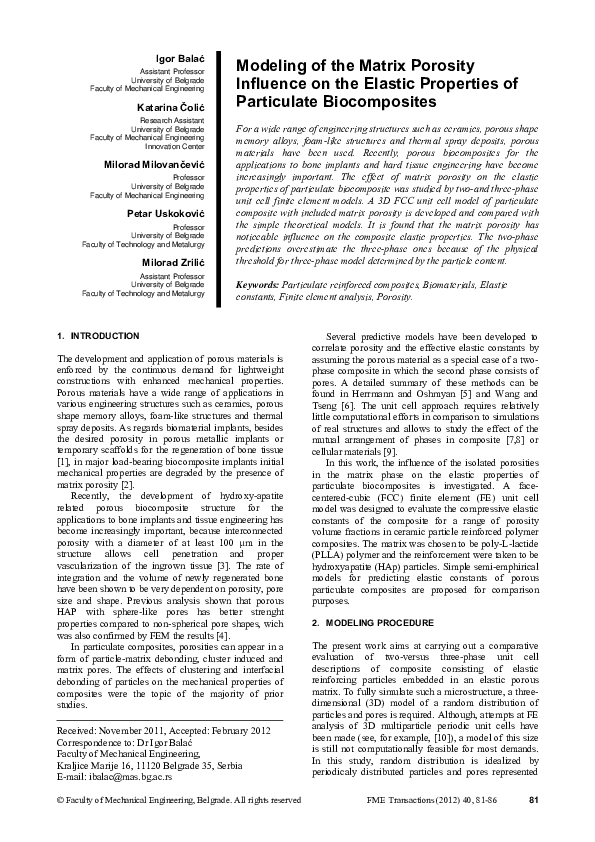 (PDF) Modeling of the matrix porosity influence on the elastic ...
