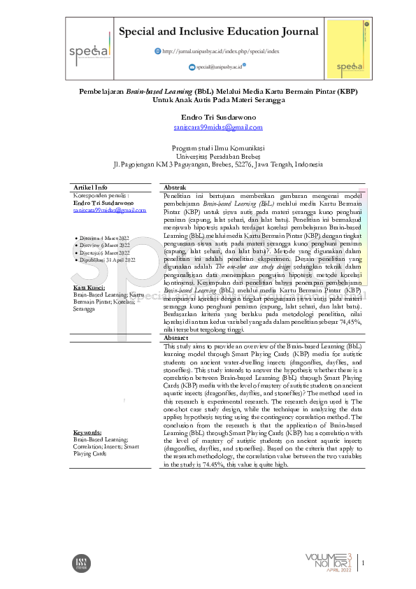 (PDF) Pembelajaran Brain-based Learning (BbL) Melalui Media Kartu Bermain Pintar (KBP) Untuk ...