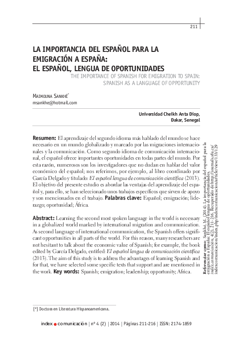 (PDF) The importance of Spanish for emigration to Spain: Spanish as a ...