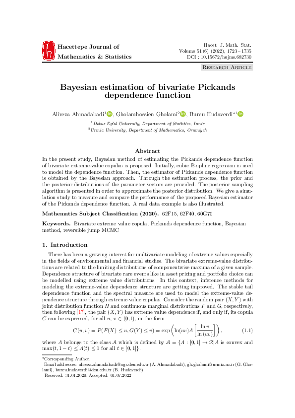 Pdf Bayesian Estimation Of Bivariate Pickands Dependence Function