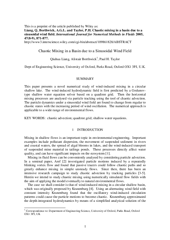 (PDF) Chaotic mixing in a basin due to a sinusoidal wind field