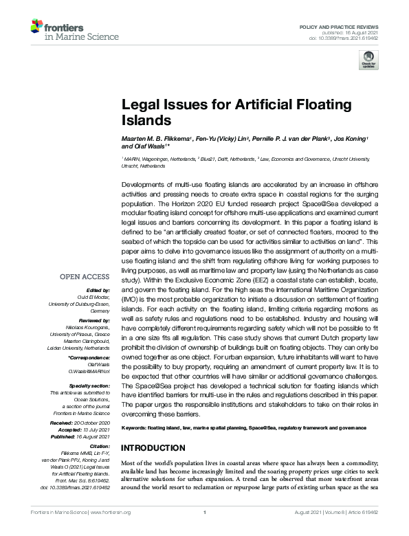 (PDF) Legal Issues for Artificial Floating Islands