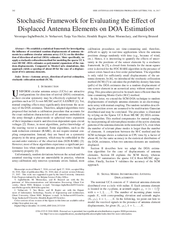 (PDF) Stochastic Framework for Evaluating the Effect of Displaced Antenna Elements on DOA Estimation