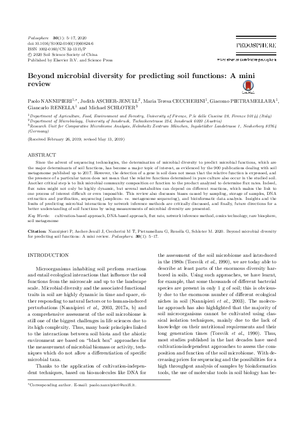 (PDF) Beyond microbial diversity for predicting soil functions: A mini review