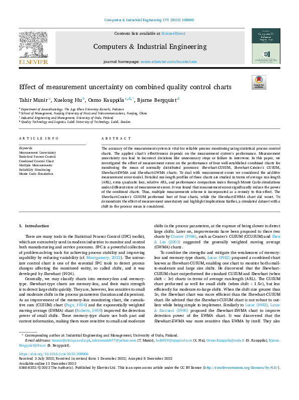 (PDF) Effect of measurement uncertainty on combined quality control charts