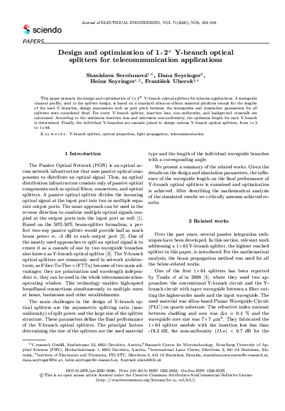 (PDF) Design and optimization of 1 × 2 N Y-branch optical splitters for ...
