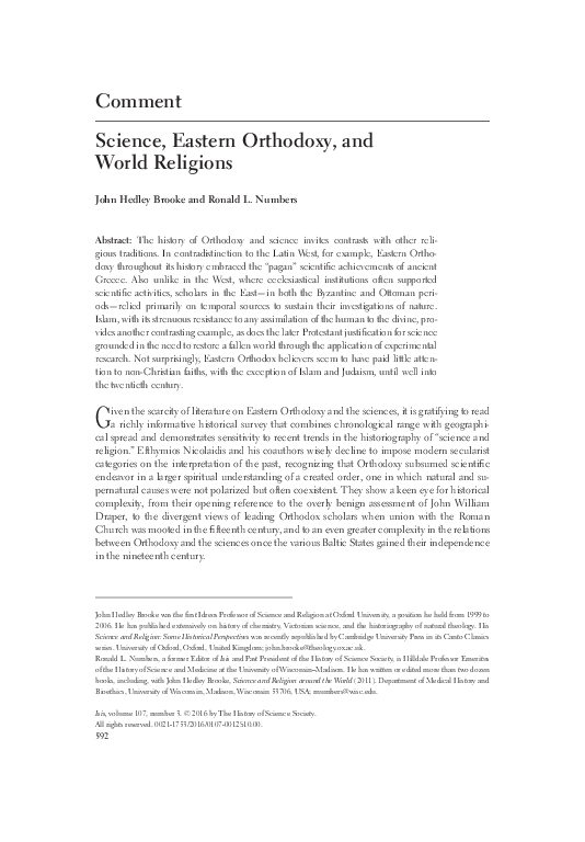 (PDF) Science, Eastern Orthodoxy, and World Religions