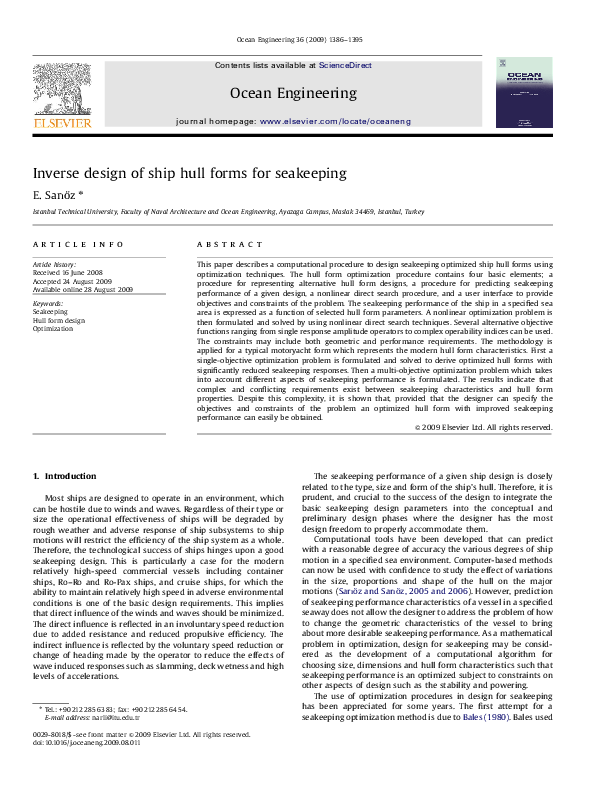 (PDF) Inverse design of ship hull forms for seakeeping