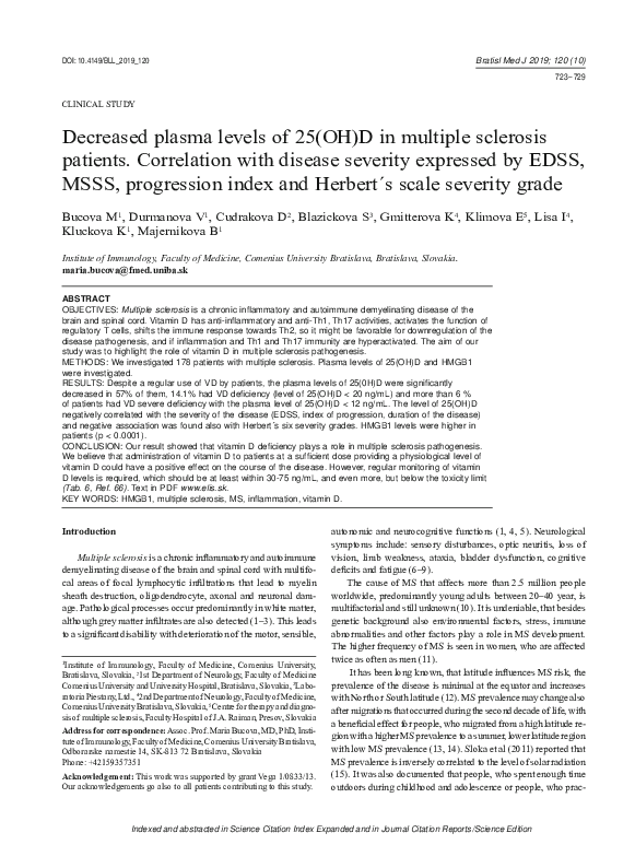 (PDF) Decreased plasma levels of 25(OH)D in multiple sclerosis patients ...