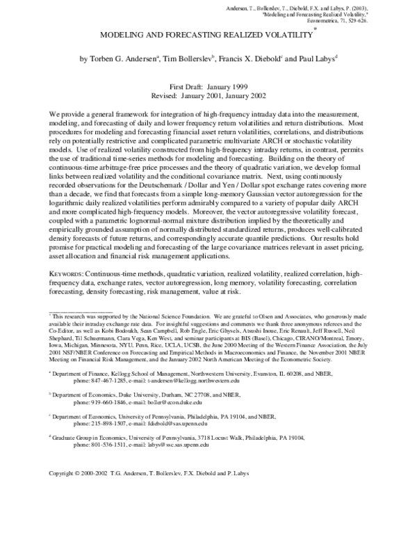 (PDF) Modeling and Forecasting Realized Volatility