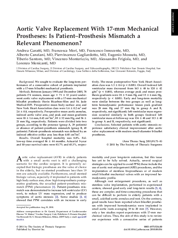 (PDF) Aortic Valve Replacement With 17-mm Mechanical Prostheses: Is Patient–Prosthesis Mismatch ...