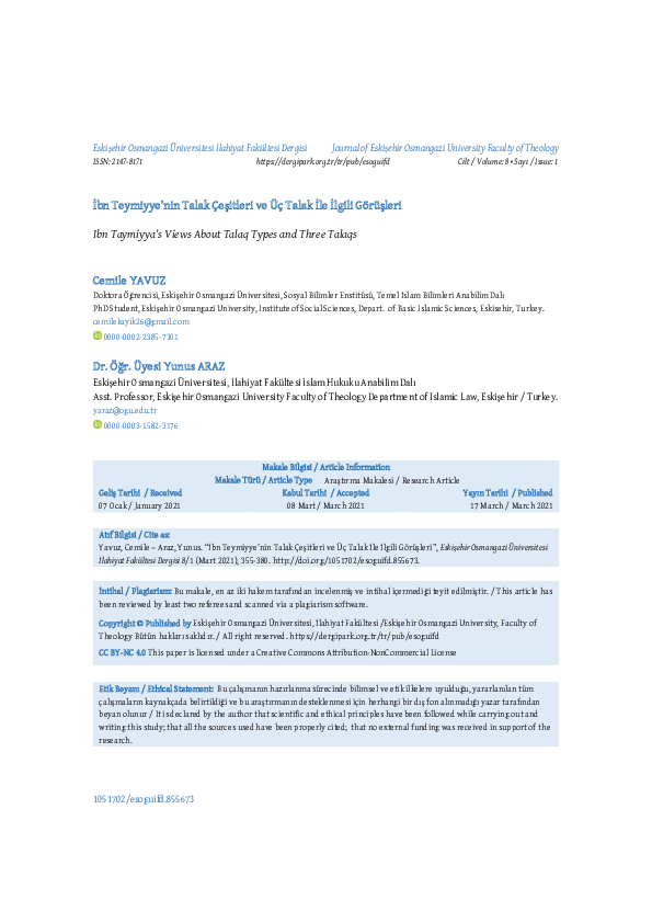 (PDF) Ibn Taymiyya's Views About Talaq Types and Three Talaqs