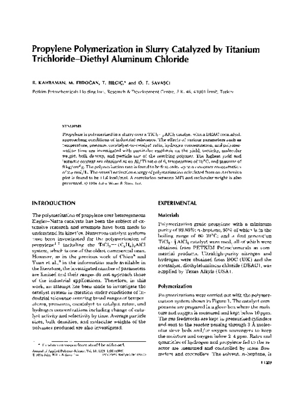 (PDF) Propylene polymerization in slurry catalyzed by titanium ...