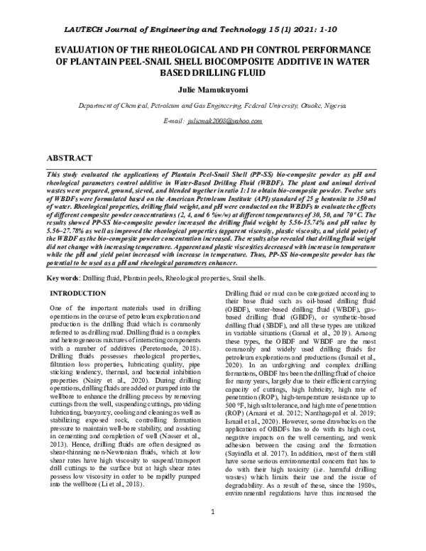 (PDF) Evaluation of the Rheological and PH Control Performance of ...