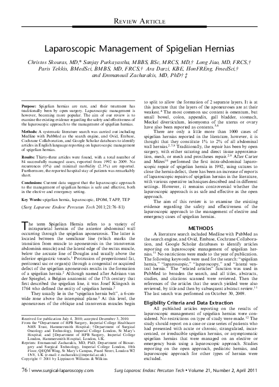 (PDF) Laparoscopic Management of Spigelian Hernias