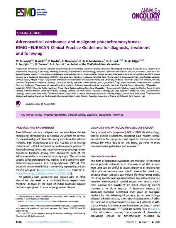 (PDF) Adrenocortical carcinomas and malignant phaeochromocytomas: ESMO–EURACAN Clinical Practice ...
