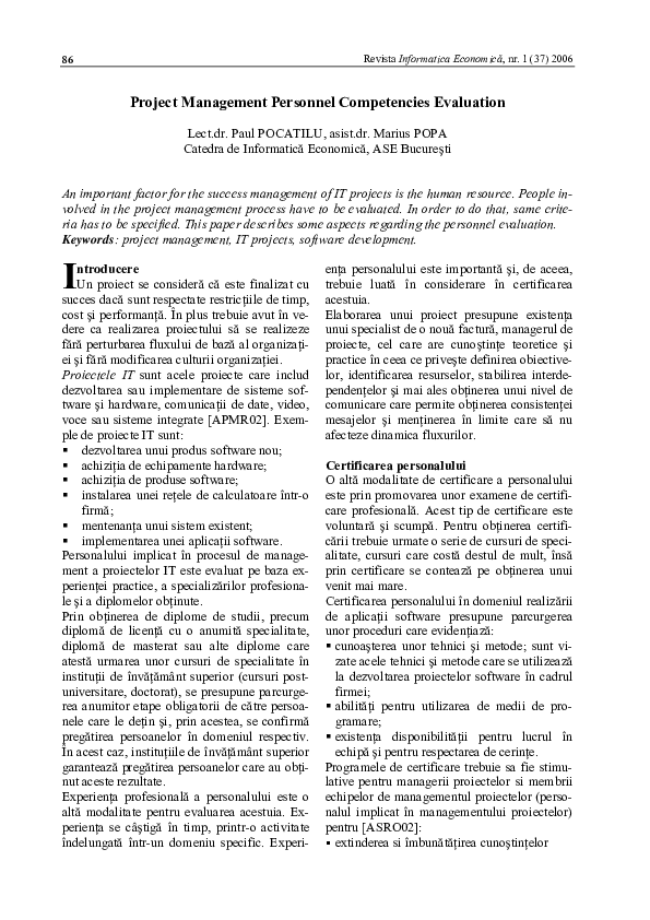 (PDF) Project Management Personnel Competencies Evaluation