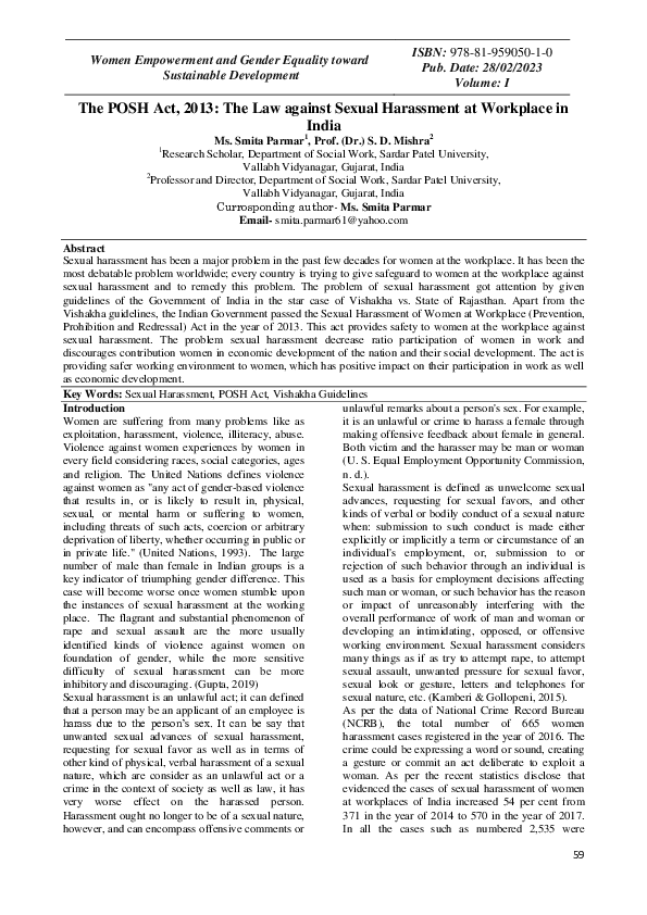 (PDF) The POSH Act, 2013: The Law against Sexual Harassment at ...