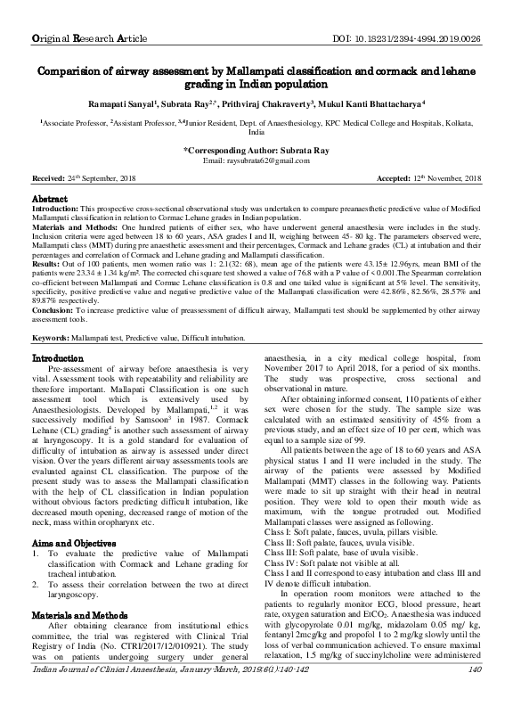 Comparision of airway assessment by Mallampati classification and ...