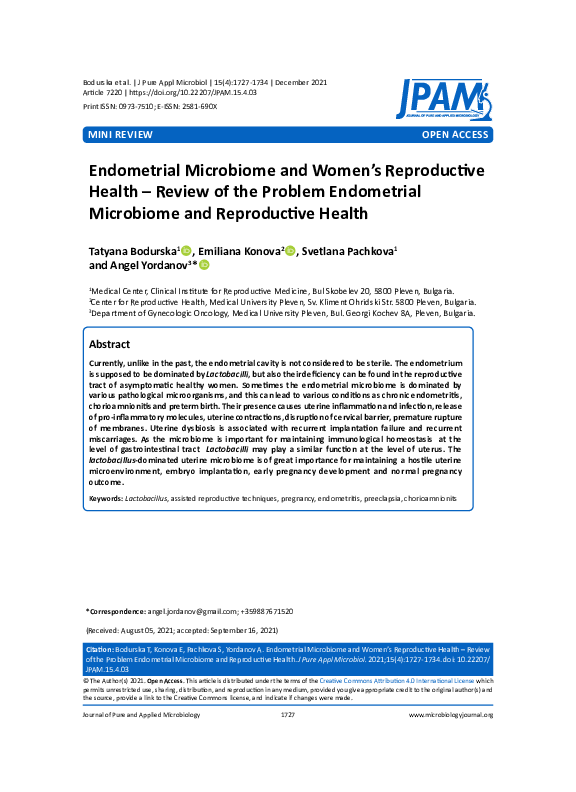 (PDF) Endometrial Microbiome and Women’s Reproductive Health – Review ...