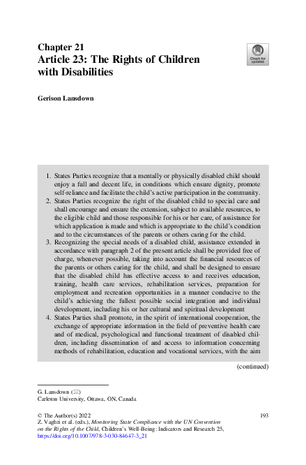 (PDF) Article 23: The Rights of Children with Disabilities
