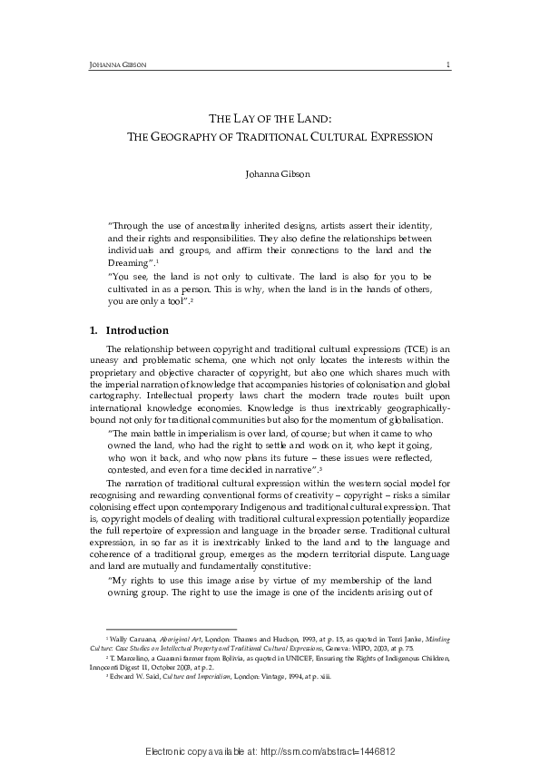 (PDF) The Lay of the Land: The Geography of Traditional Cultural Expression