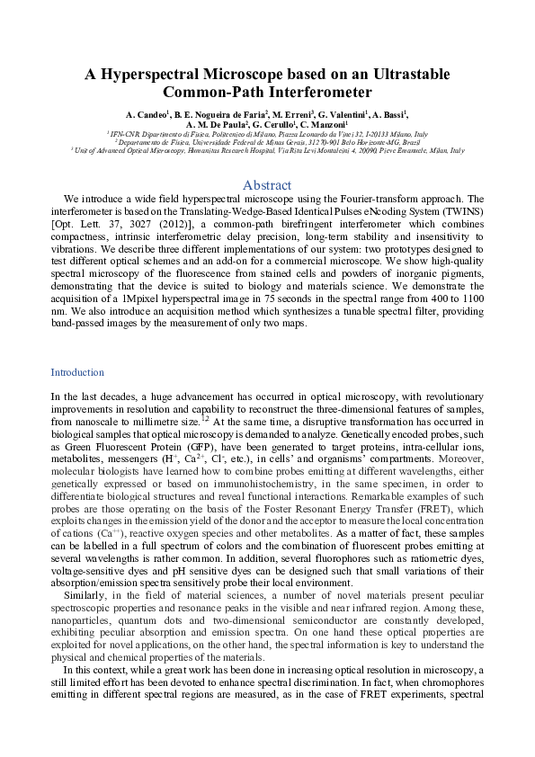 (PDF) A Hyperspectral Microscope based on an Ultrastable Common-Path Interferometer