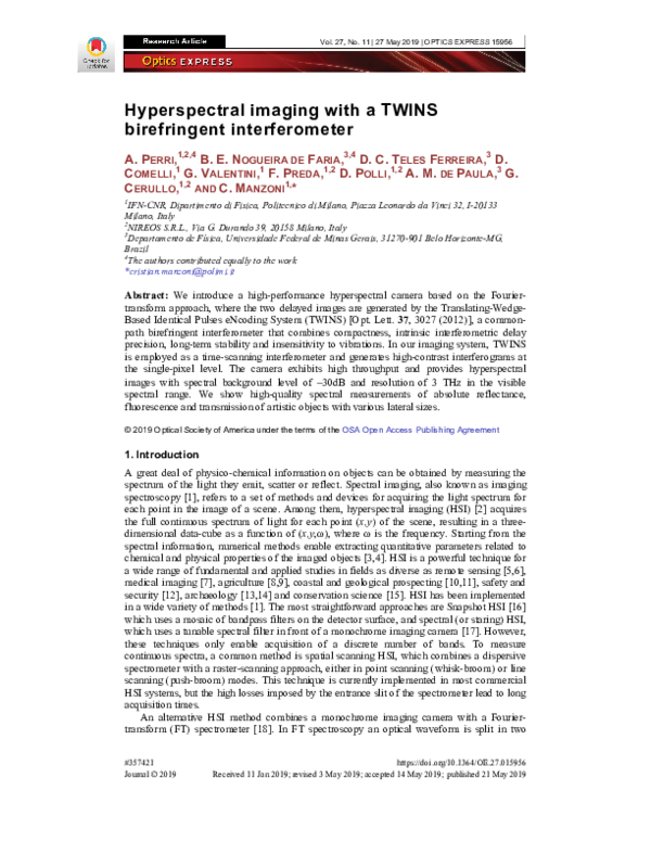 (PDF) Hyperspectral imaging with a TWINS birefringent interferometer