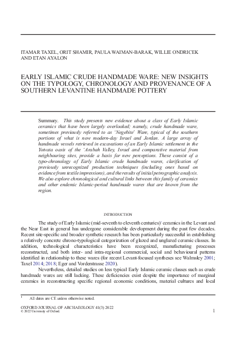 (PDF) EARLY ISLAMIC CRUDE HANDMADE WARE: NEW INSIGHTS ON THE TYPOLOGY ...