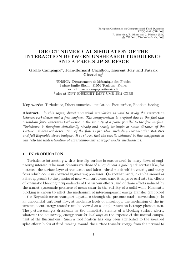 (PDF) Direct numerical simulation of the interaction between unsheared turbulence and a free ...