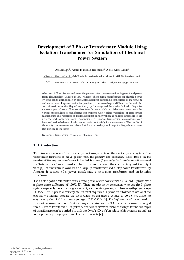 (PDF) Development of 3 Phase Transformer Module Using Isolation Transformer for Simulation of ...