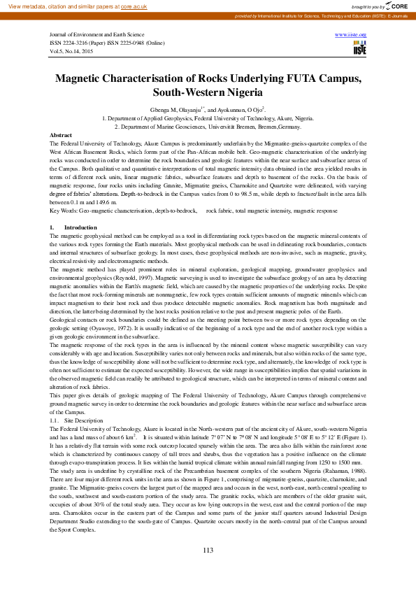 (PDF) Magnetic Characterisation of Rocks Underlying FUTA Campus, South ...