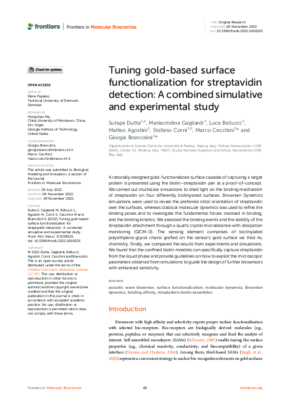 (PDF) Tuning gold-based surface functionalization for streptavidin ...