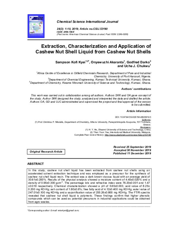 (PDF) Extraction, Characterization and Application of Cashew Nut Shell ...