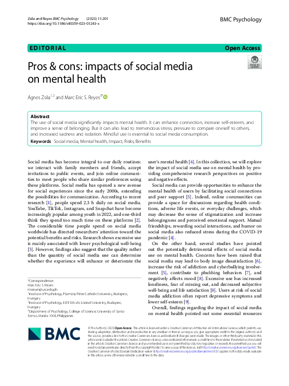 (PDF) Pros & cons: impacts of social media on mental health