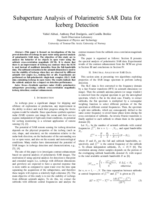 (PDF) Subaperture analysis of polarimetric SAR data for iceberg detection