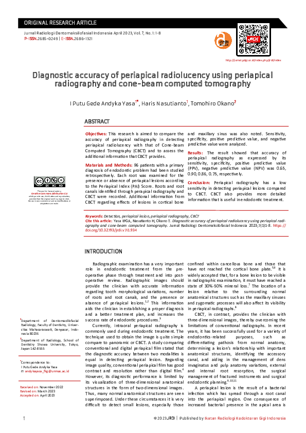 (PDF) Diagnostic accuracy of periapical radiolucency using periapical ...