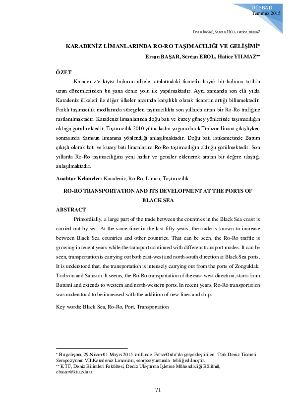 (PDF) Ro-Ro Transportation and Its Development at the Ports of