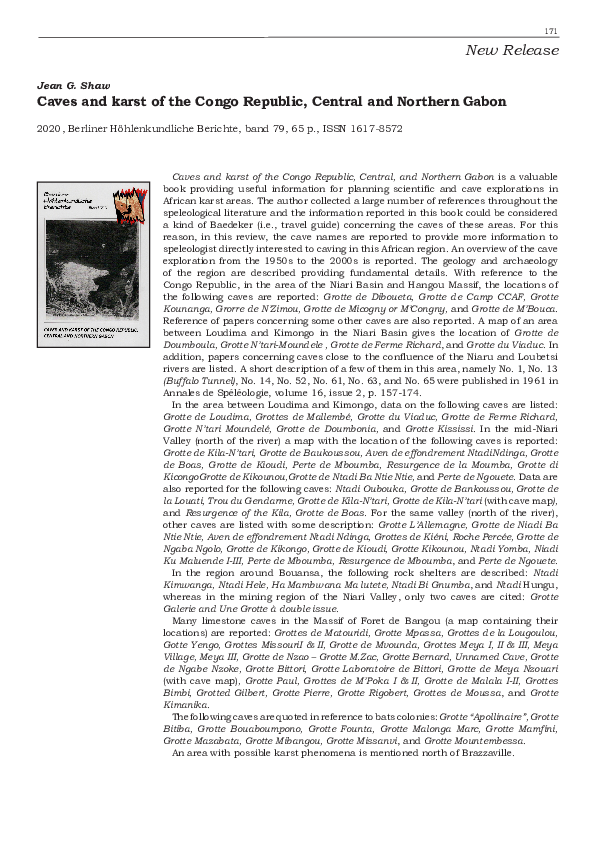 (PDF) Jean G. Shaw, 2020. Caves and karst of the Congo Republic ...