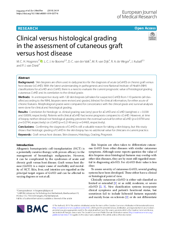 (PDF) Clinical versus histological grading in the assessment of cutaneous graft versus host ...