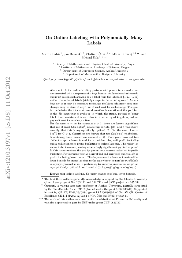 (PDF) On Online Labeling with Polynomially Many Labels | Jan Bulanek ...