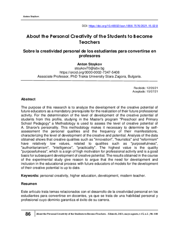 (PDF) About the Personal Creativity of the Students to Become Teachers