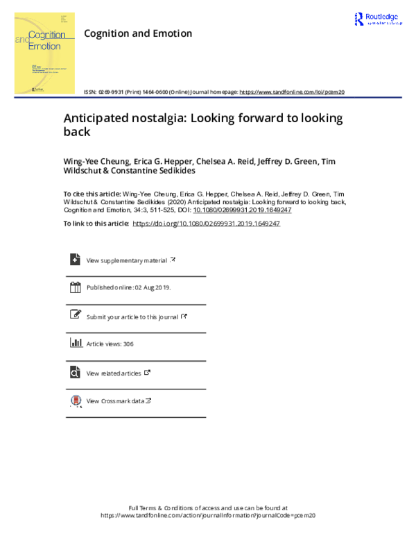 (PDF) Anticipated nostalgia: Looking forward to looking back