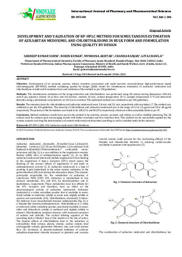 (PDF) DEVELOPMENT AND VALIDATION OF RP-HPLC METHOD FOR SIMULTANEOUS ESTIMATION OF AZILSARTAN ...