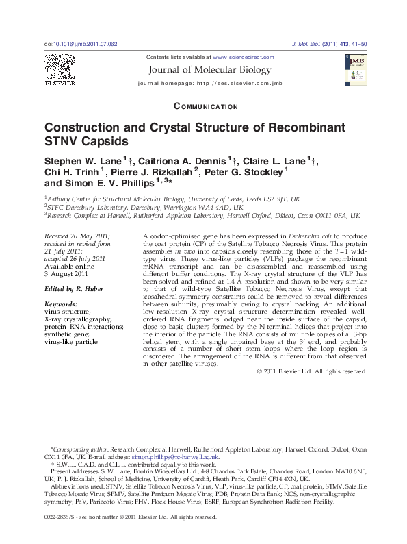 (PDF) Structure of Recombinant STNV Capsids Revealed