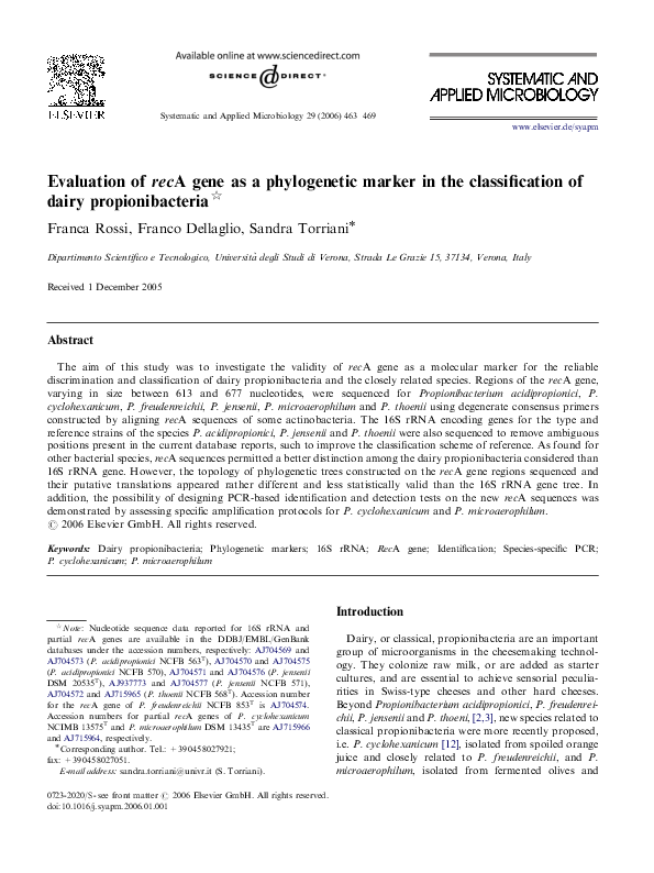 (PDF) Evaluation of recA gene as a phylogenetic marker in the ...