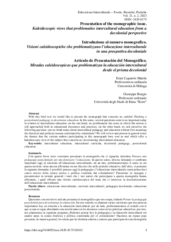 (PDF) Presentation of the monographic issue. Kaleidoscopic views that ...