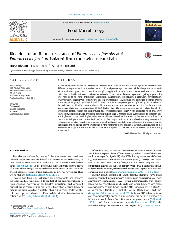Pdf Biocide And Antibiotic Resistance Of Enterococcus Faecalis And